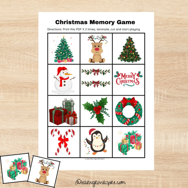 Christmas Memory Game Free Printable PDF | Learn Grow Aspire