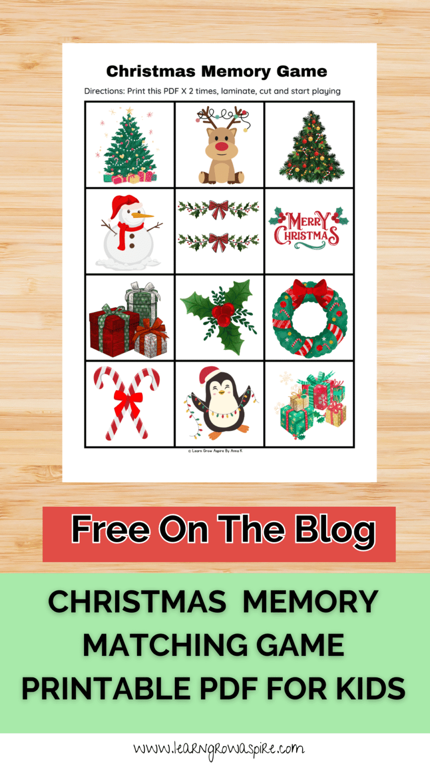 Christmas Memory Game Free Printable PDF | Learn Grow Aspire
