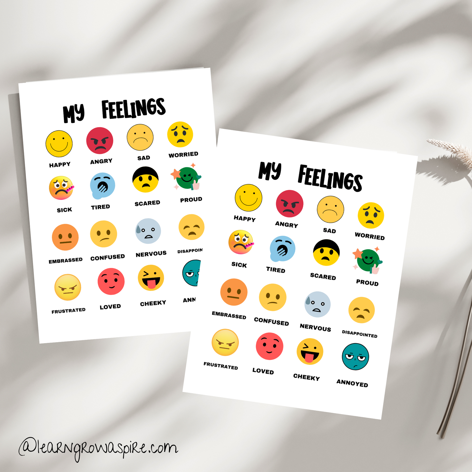 Feelings Chart For Kids Free Printable | Learn Grow Aspire