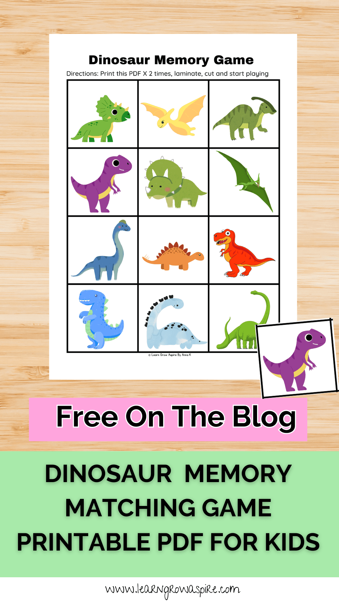 Dinosaur Matching Game Printable Free Download | Learn Grow Aspire