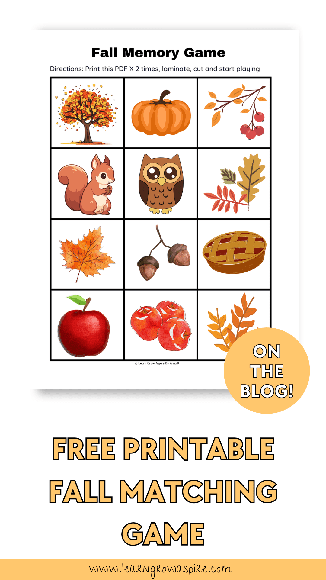 Free Printable Fall Matching Game | Learn Grow Aspire