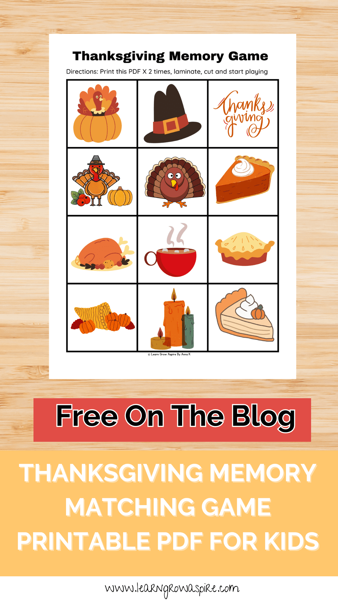 Thanksgiving Memory Game Free Printable PDF | Learn Grow Aspire