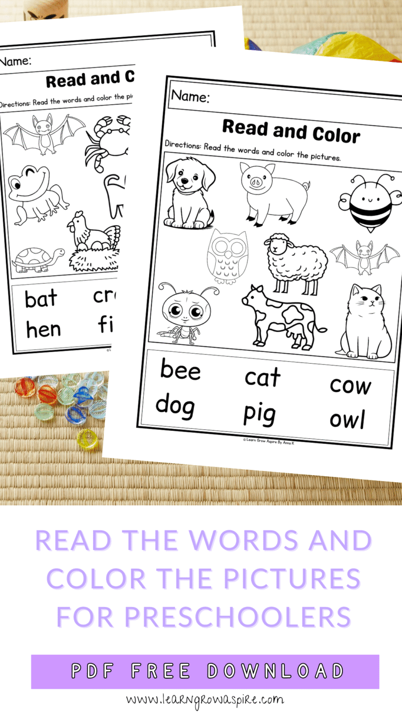 Read The Words And Color The Pictures For Preschoolers | Learn Grow Aspire