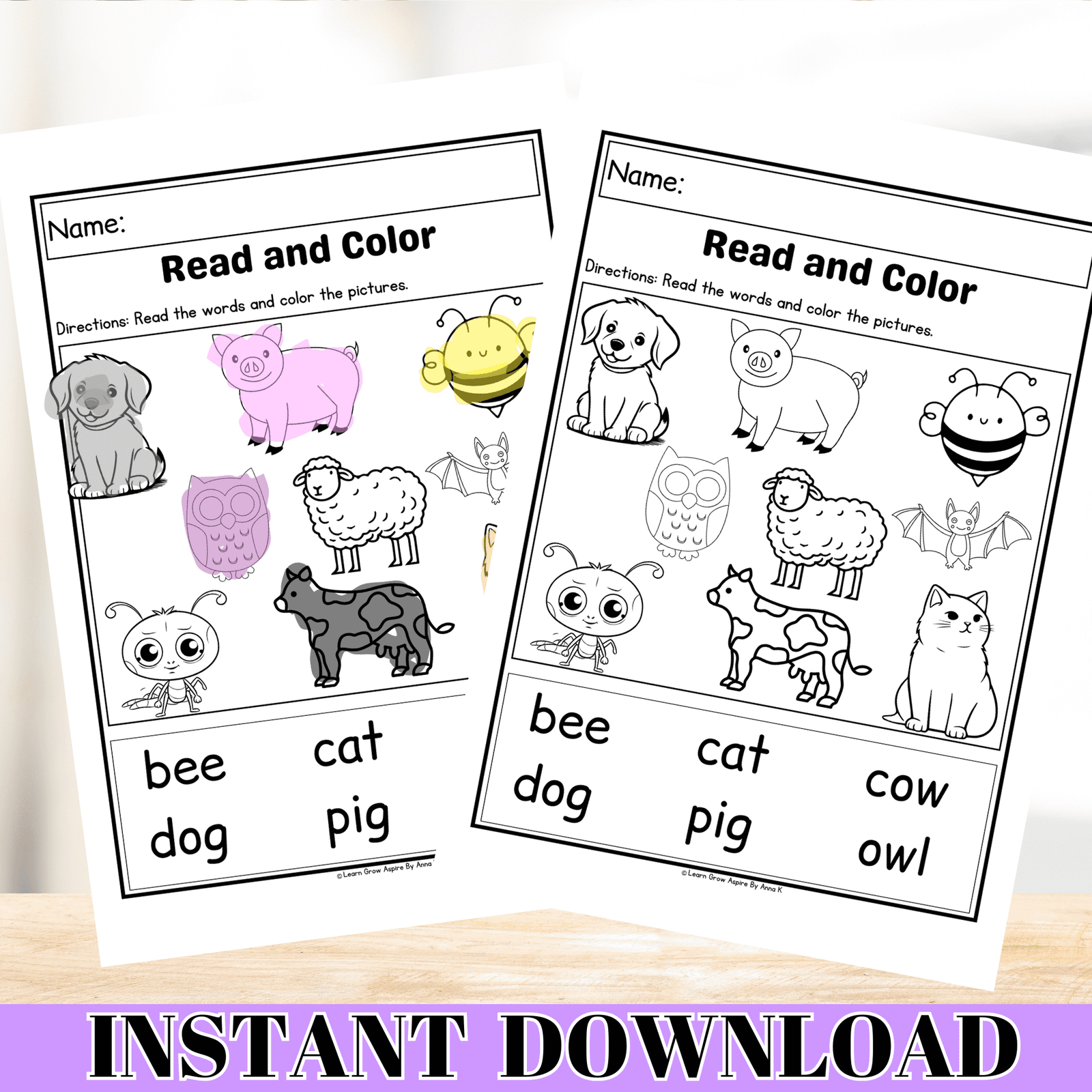 Read The Words And Color The Pictures For Preschoolers | Learn Grow Aspire