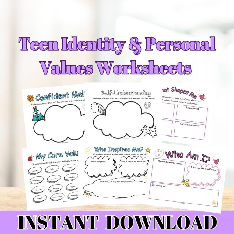Teen Identity And Personal Values Worksheets For Self-Discovery | Learn ...