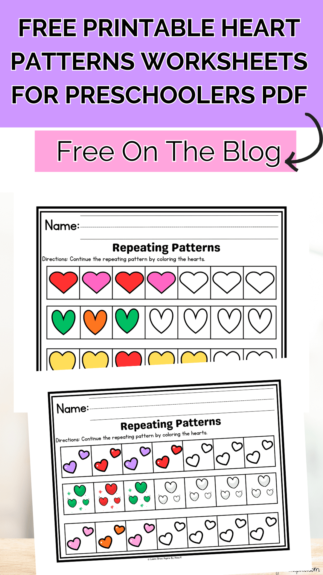 Free Printable Heart Patterns Worksheets For Preschoolers