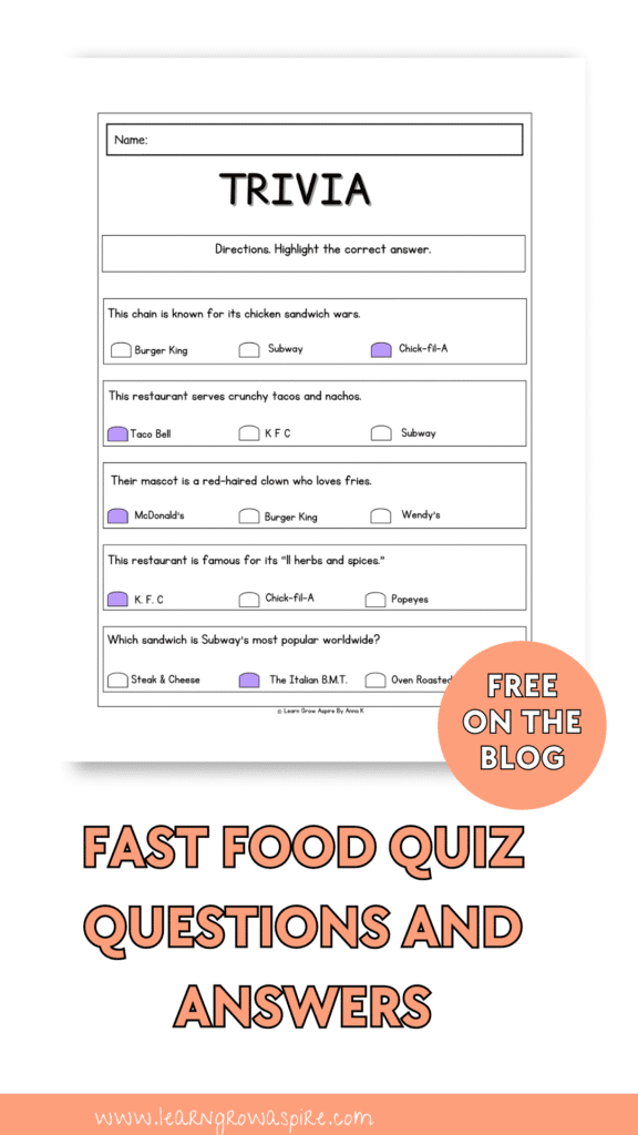 Fast Food Trivia Questions And Answers (+ Free Printable) | Learn Grow ...