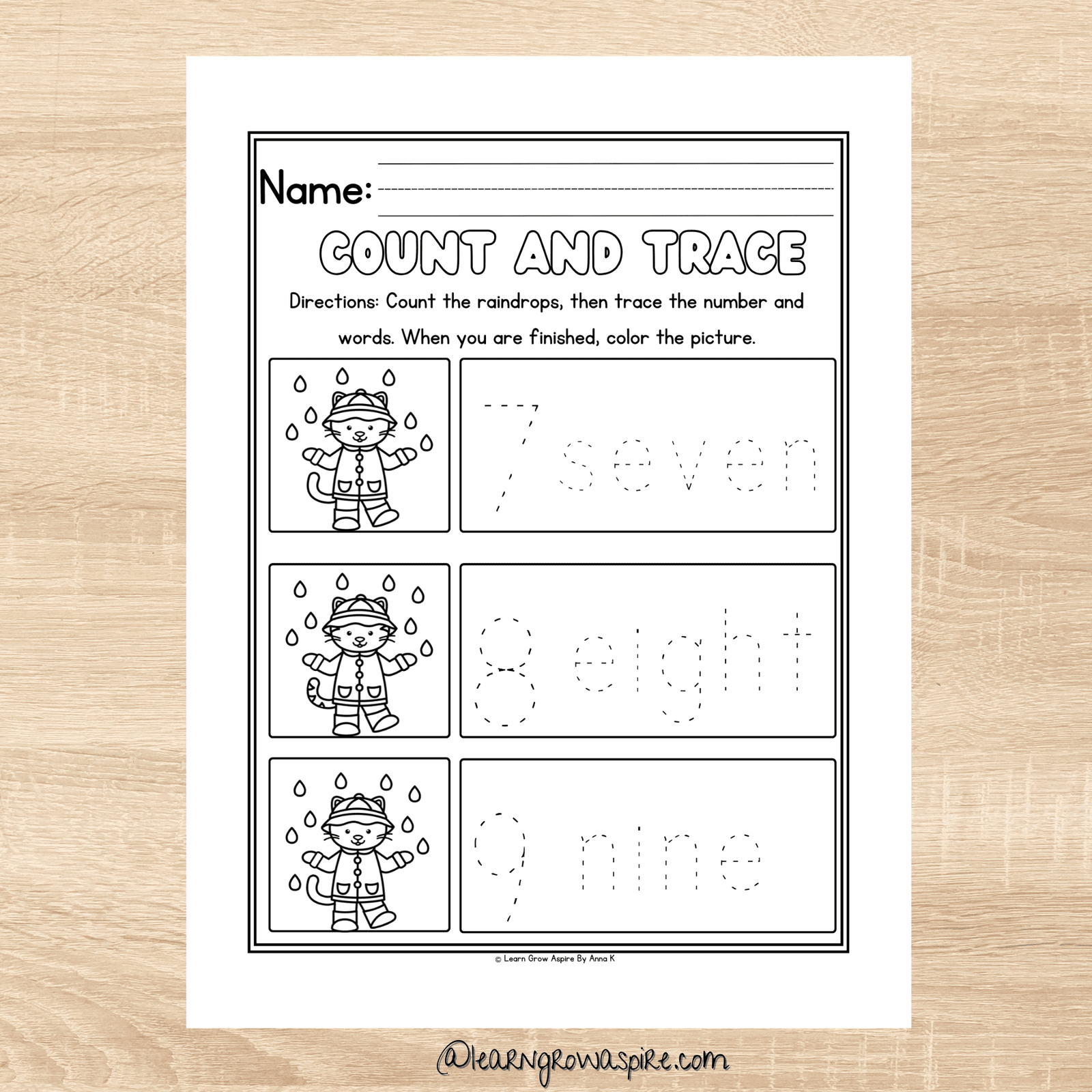 Count And Trace The Raindrops Worksheets (Free Download) | Learn Grow ...
