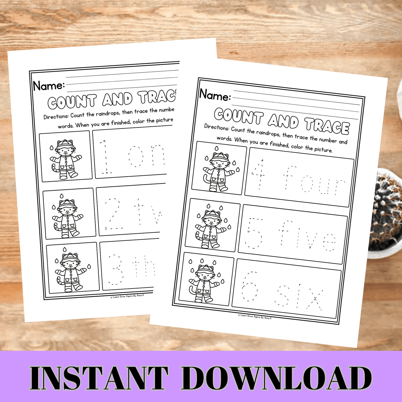 Count And Trace The Raindrops Worksheets (Free Download) | Learn Grow ...