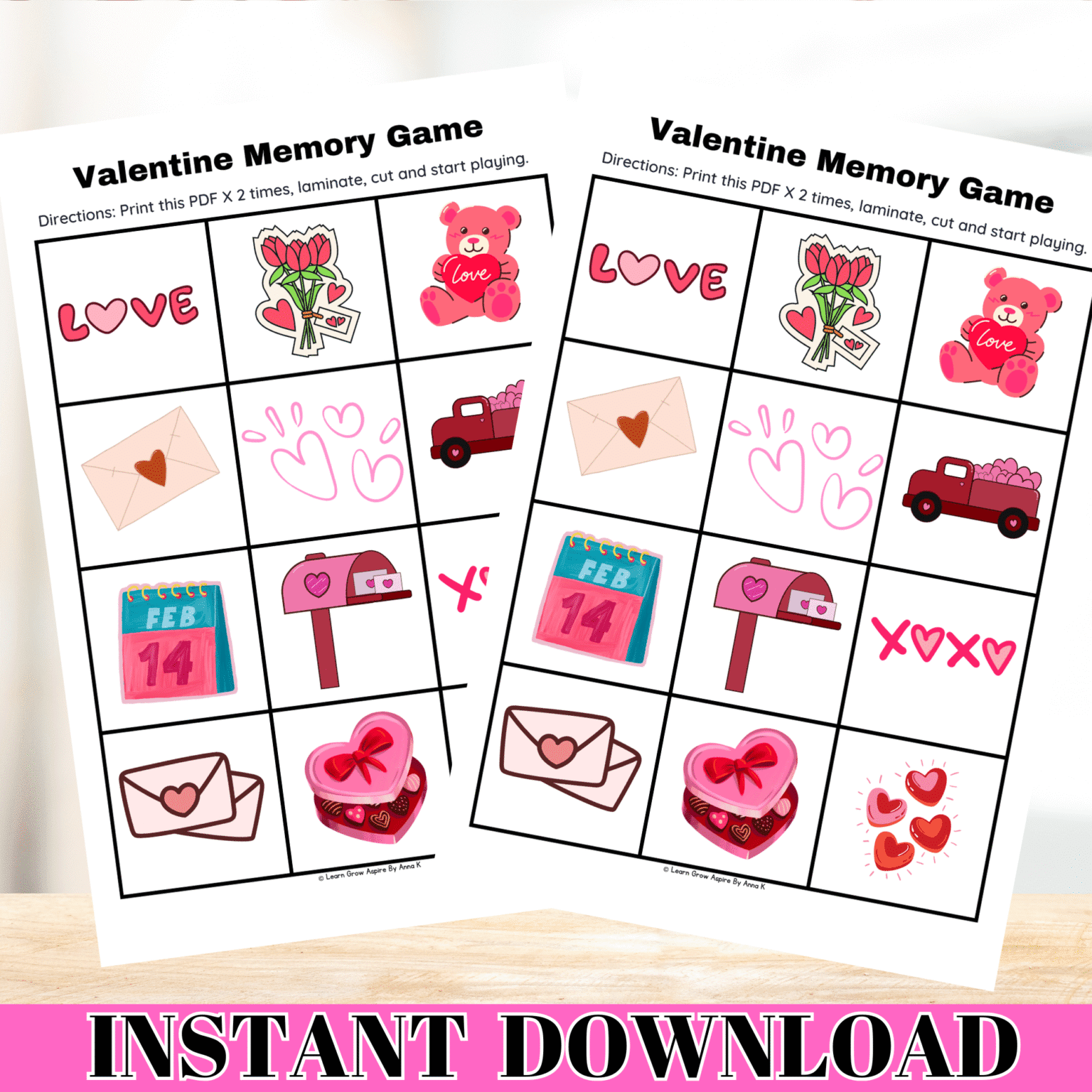 Valentine's Day Matching Game Printable PDF | Learn Grow Aspire