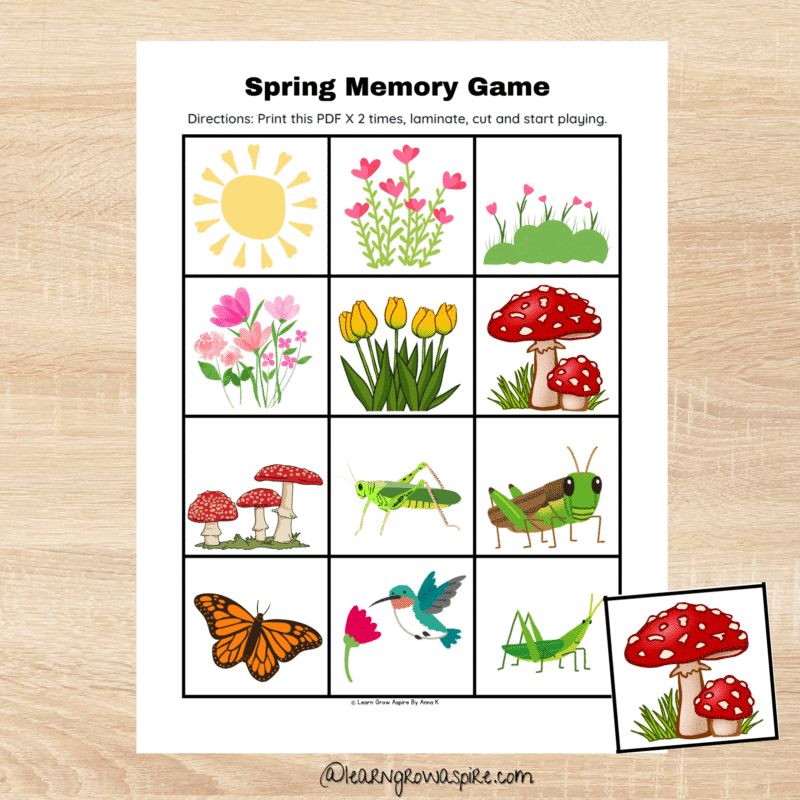 Spring Memory Matching Game (Free Printable PDF) | Learn Grow Aspire