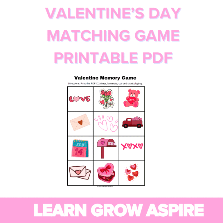 Valentine's Day Matching Game Printable PDF | Learn Grow Aspire