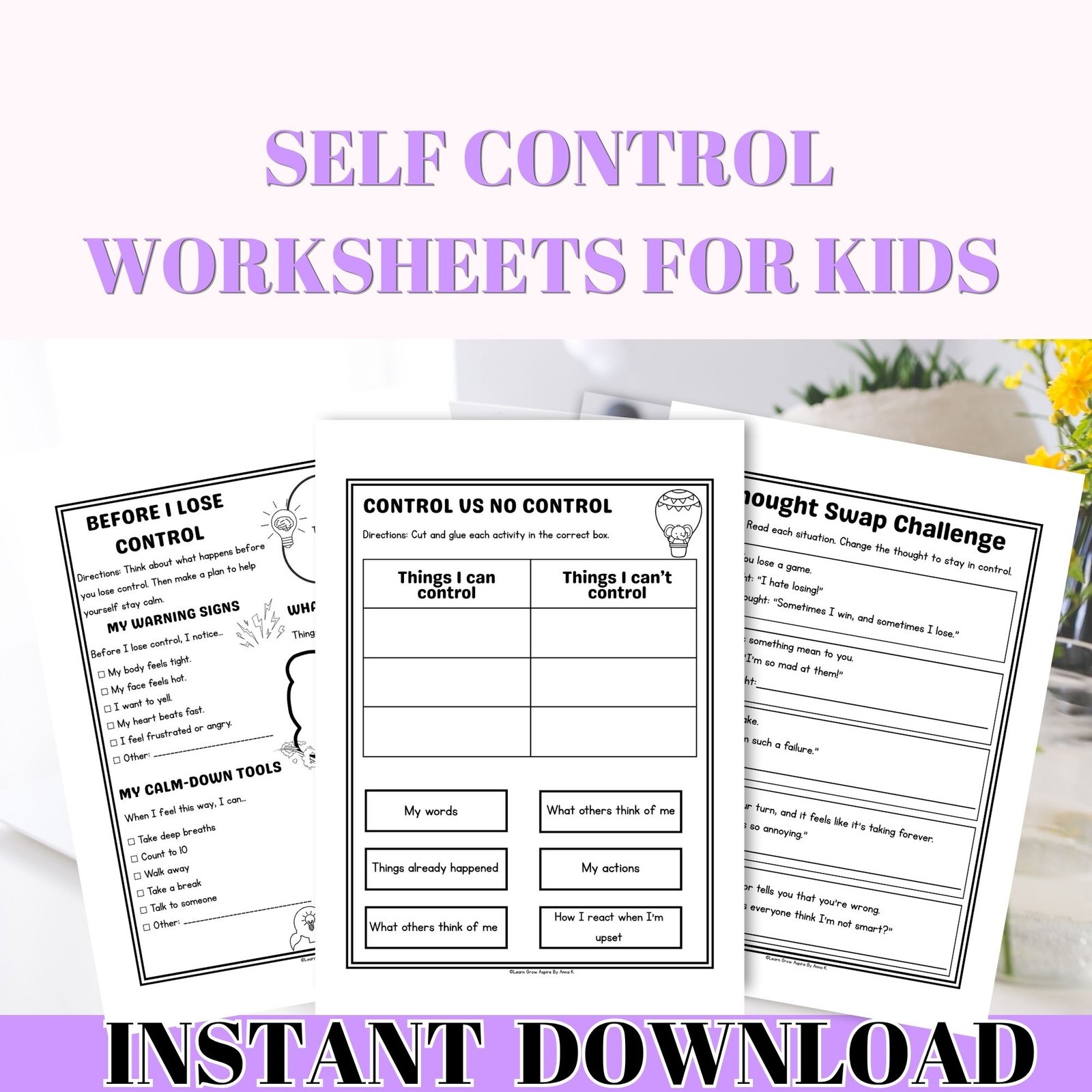 Self Control Worksheets to Help Kids Manage Big Feelings | Learn Grow ...